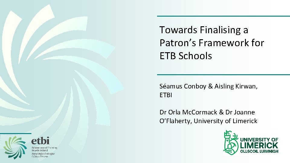 Towards Finalising a Patrons Framework for ETB Schools
