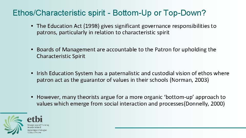 Towards Finalising a Patrons Framework for ETB Schools