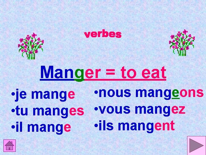 LES VERBES REGULIERS LES VERBES IRREGULIERS chanter manger
