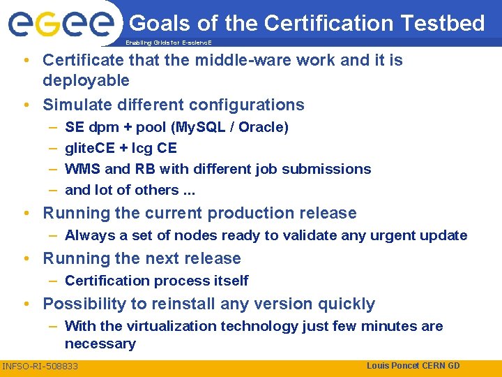 Enabling Grids for Escienc E Certification Testbed Louis