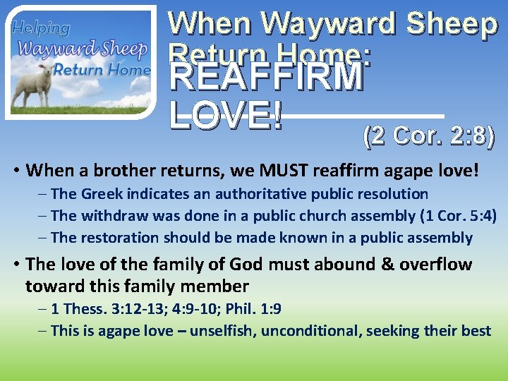 Lesson 9 The Churchs Responsibility When Wayward Sheep