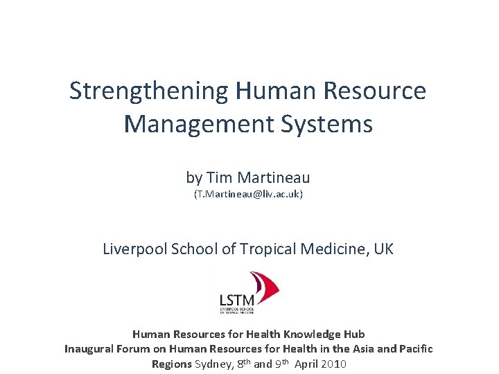 Strengthening Human Resource Management Systems by Tim Martineau
