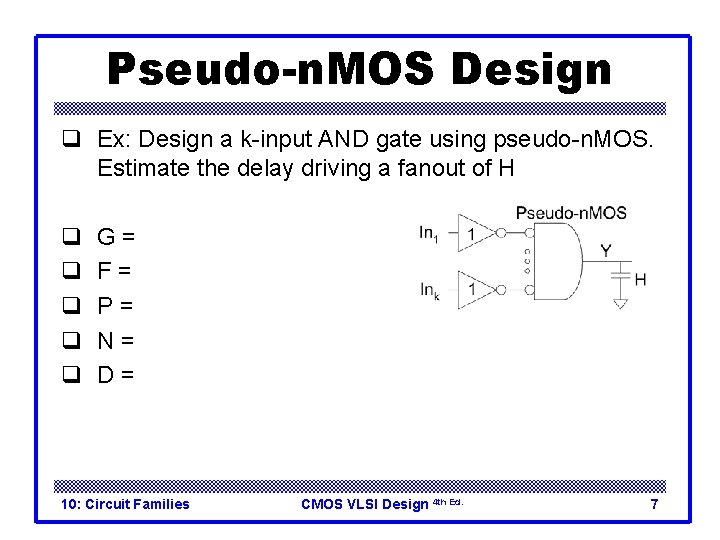 Lecture 10 Circuit Families Outline q Pseudon MOS