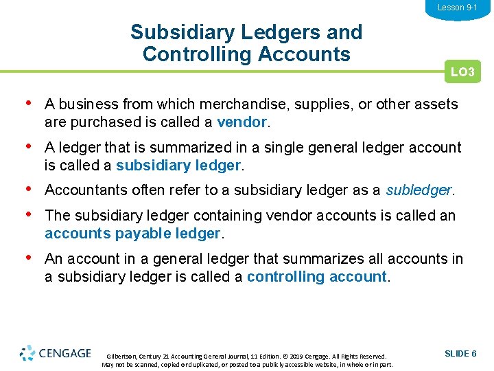 LESSON Learning Objectives 9 1 Subsidiary Ledgers and
