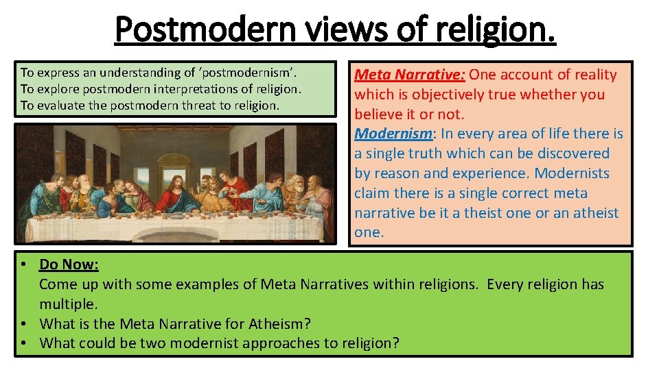 Postmodern views of religion To express an understanding
