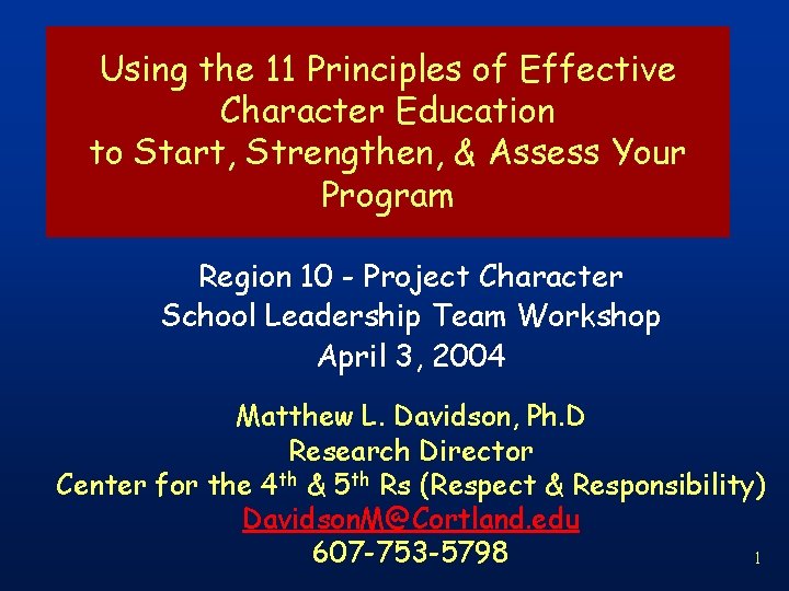 Using the 11 Principles of Effective Character Education