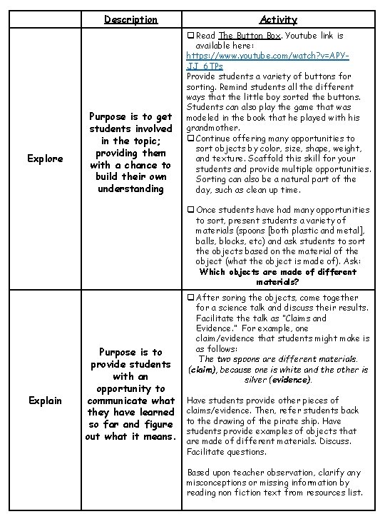 5 E Lesson Model Kindergarten Physical Attributes Amy