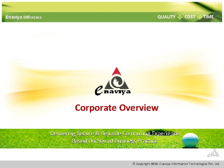 Enaviya Difference QUALITY COST TIME Corporate Overview Delivering
