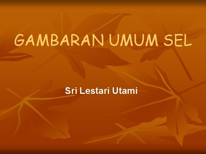 GAMBARAN UMUM SEL Sri Lestari Utami SEL unit