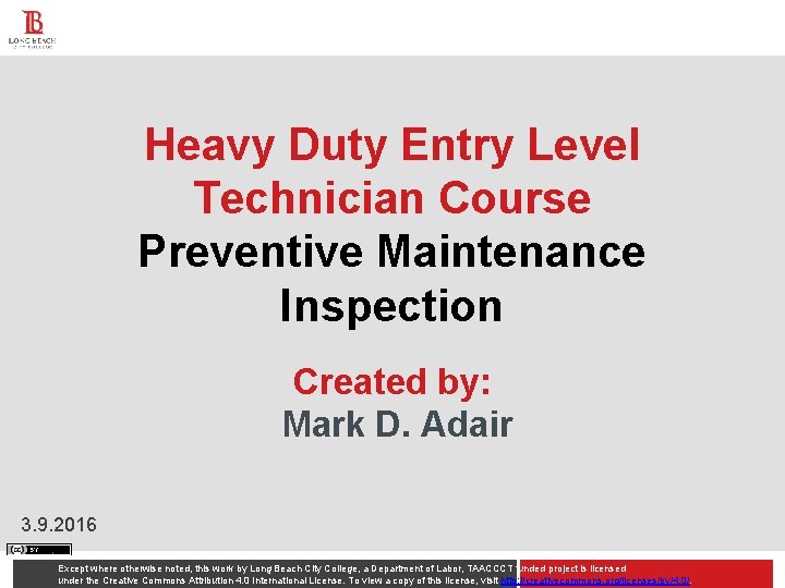 Heavy Duty Entry Level Technician Course Preventive Maintenance