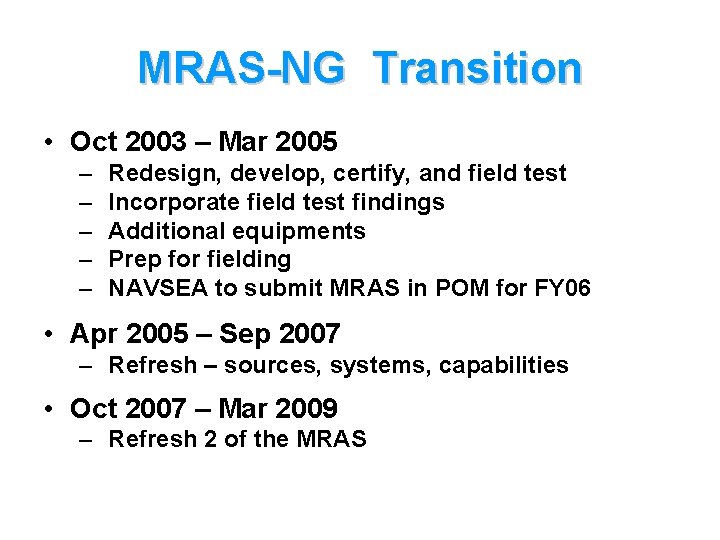 Mission Readiness Assessment System MRAS Duane Chip Morris