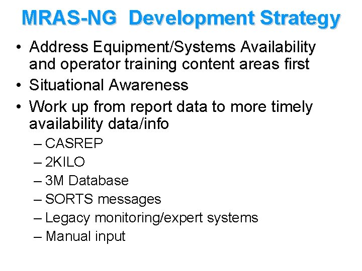 Mission Readiness Assessment System MRAS Duane Chip Morris