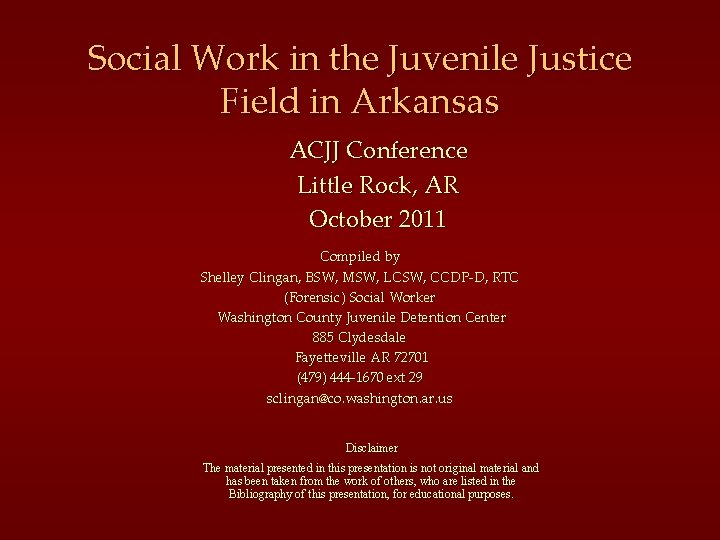 Social Work in the Juvenile Justice Field in