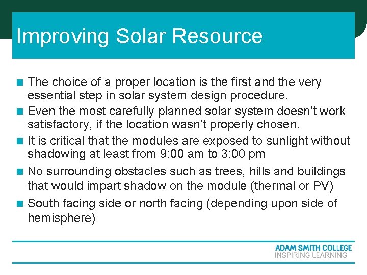 Solar Resource II Outline of Presentation 1 Direct