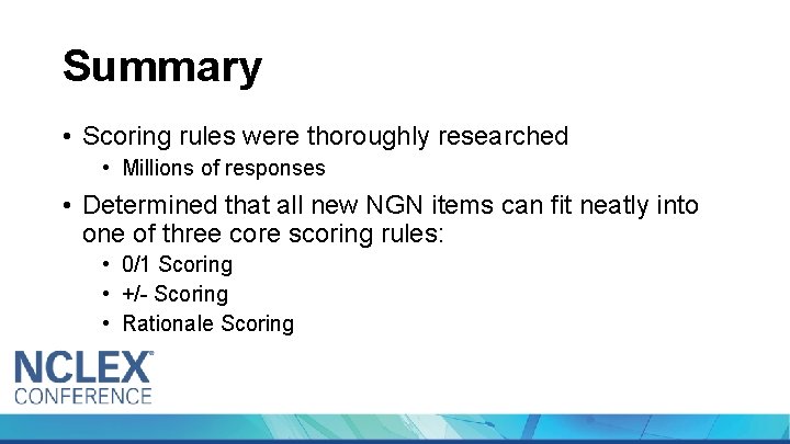 Next Generation NCLEX Item Types and Scoring William