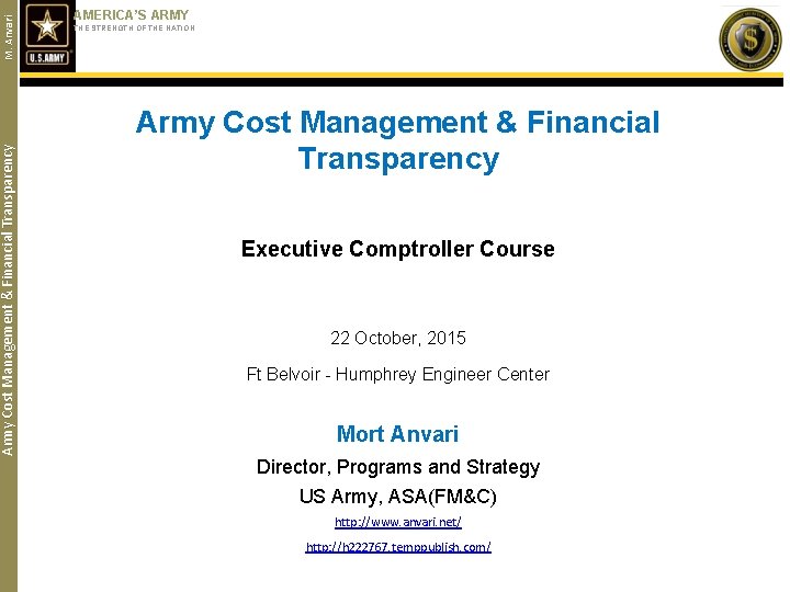 M Anvari Army Cost Management Financial Transparency AMERICAS