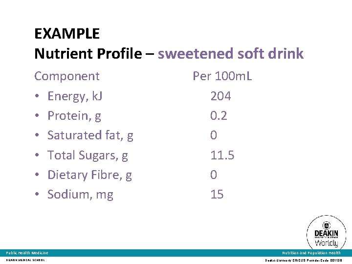 DEAKIN MEDICAL SCHOOL Food Labelling Robyn Perlstein and