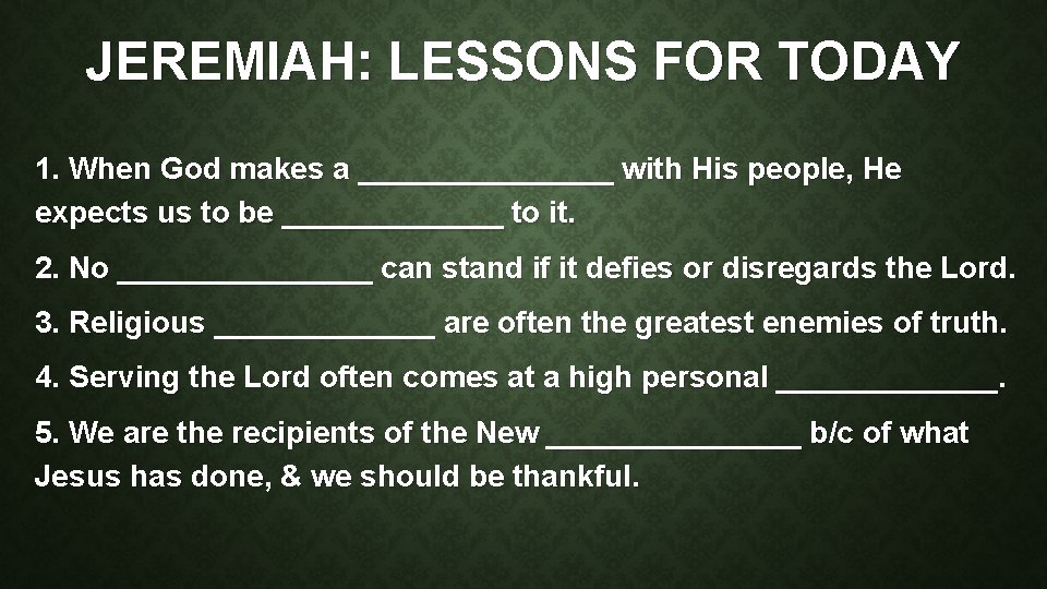 JEREMIAH Prophet of Sin Punishment JEREMIAH PLOT Jeremiah