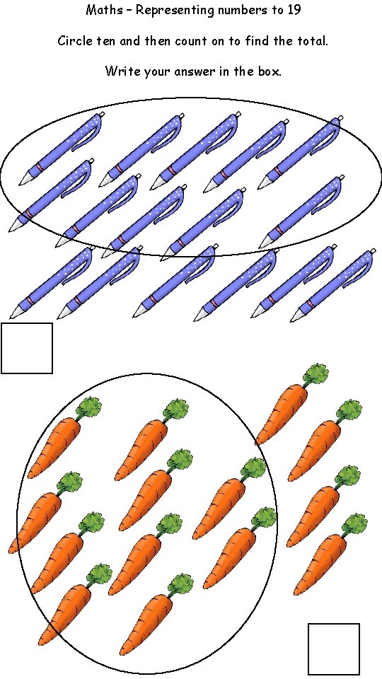 Maths Representing numbers to 19 Look at the