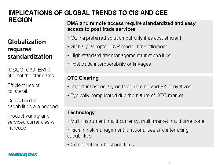 GLOBAL TRENDS IN POST TRADE IMPLICATIONS TO CIS