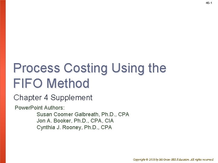 4 S1 Process Costing Using the FIFO Method