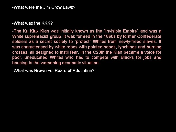 What were the Jim Crow Laws What were