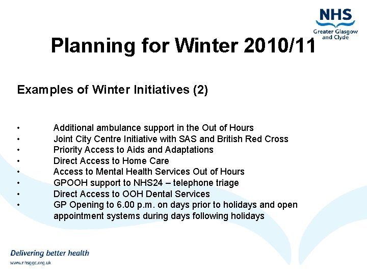 WINTER PLANNING ACROSS NHS GREATER GLASGOW AND CLYDE