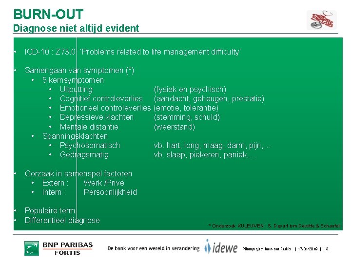 PILOOTPROJECT BURNOUT FEDRIS PREVENTIEBELEID BURNOUT IN DE BANKSECTOR