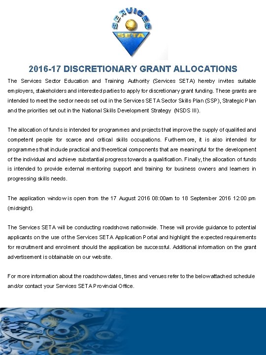 2016 17 DISCRETIONARY GRANT ALLOCATIONS The Services Sector
