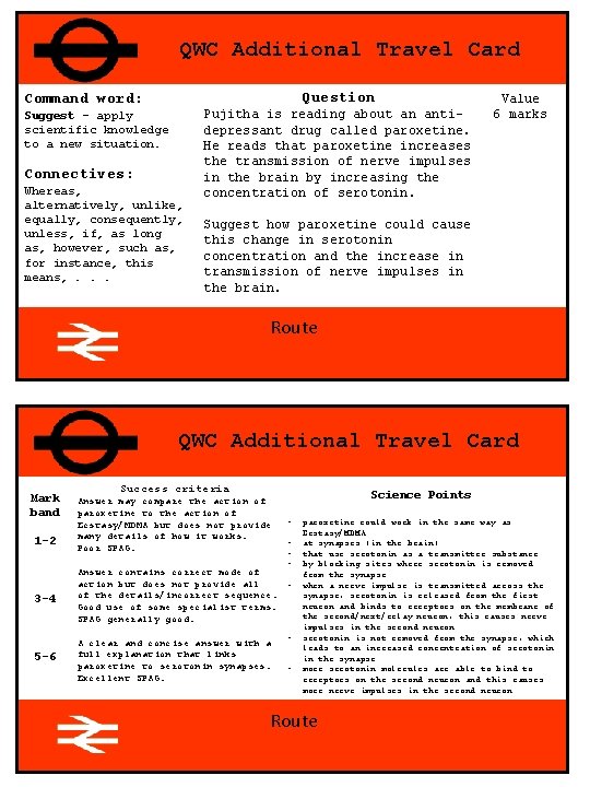 QWC Additional Travel Card Question Command word Describe