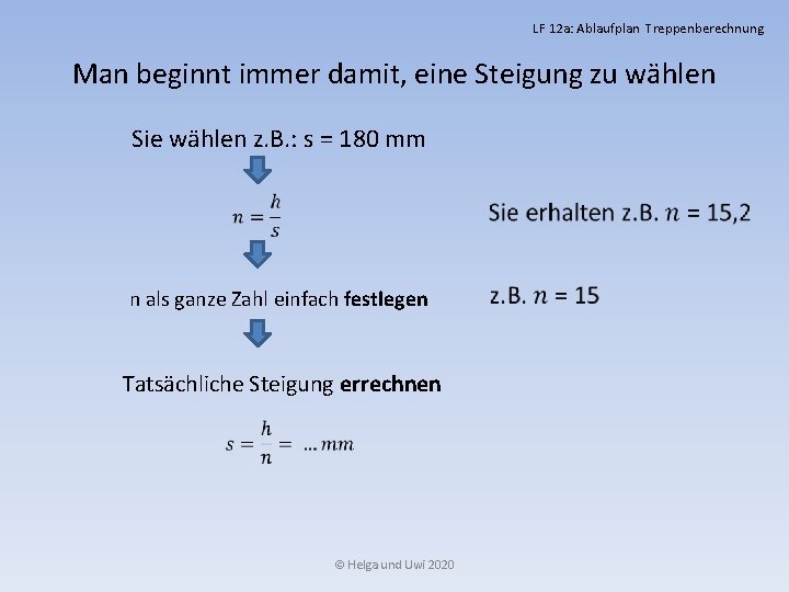 LF 12 a Ablaufplan Treppenberechnung Treppen berechnen ein
