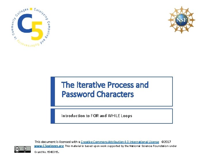 The Iterative Process and Password Characters Introduction to