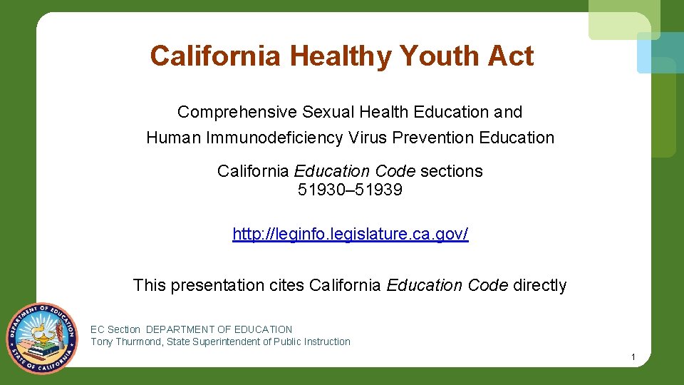 California Healthy Youth Act Comprehensive Sexual Health Education
