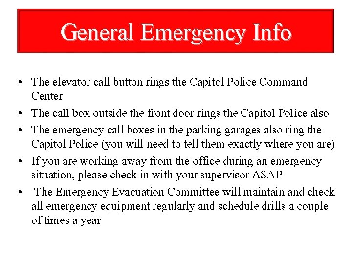 DFA Emergency Procedures Severe Weather Fire Evacuation Medical
