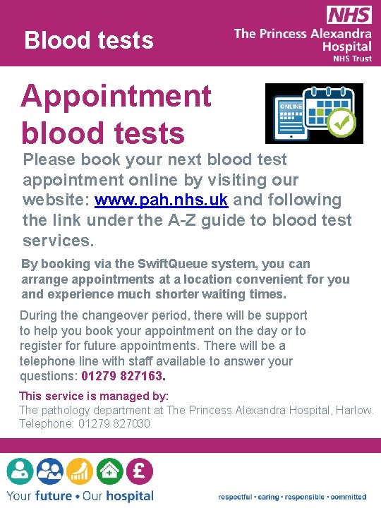 Blood tests Appointment blood tests Please book your