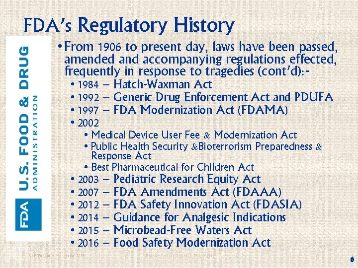 History of Global GXP Regulations and Guidance KSPPurdue