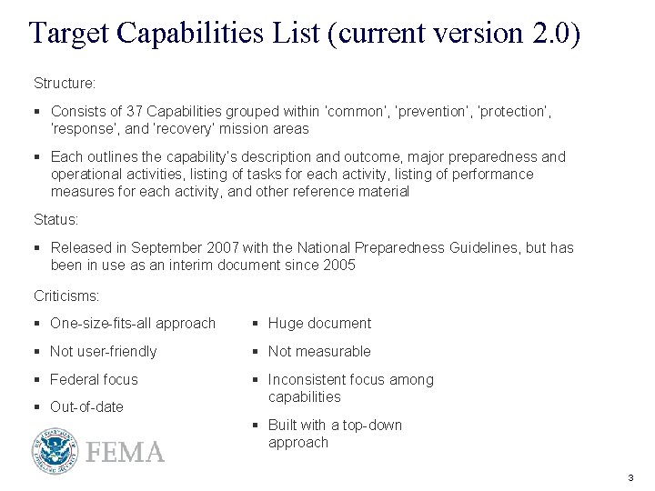 TCL Implementation Project October 2009 1 CapabilityBased Preparedness