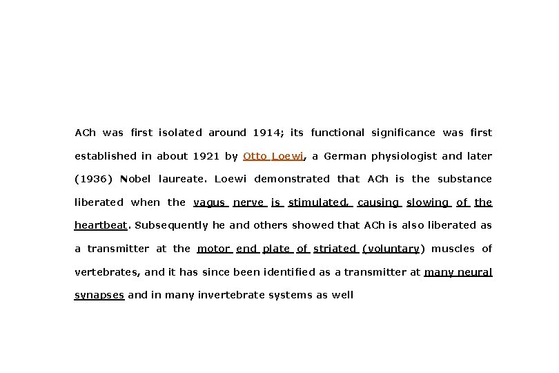 ACh was first isolated around 1914 its functional