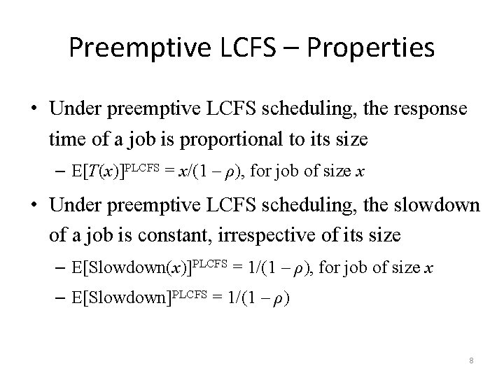 Scheduling Preemptive Policies NonSized Based 1 NonSizeBased Policies