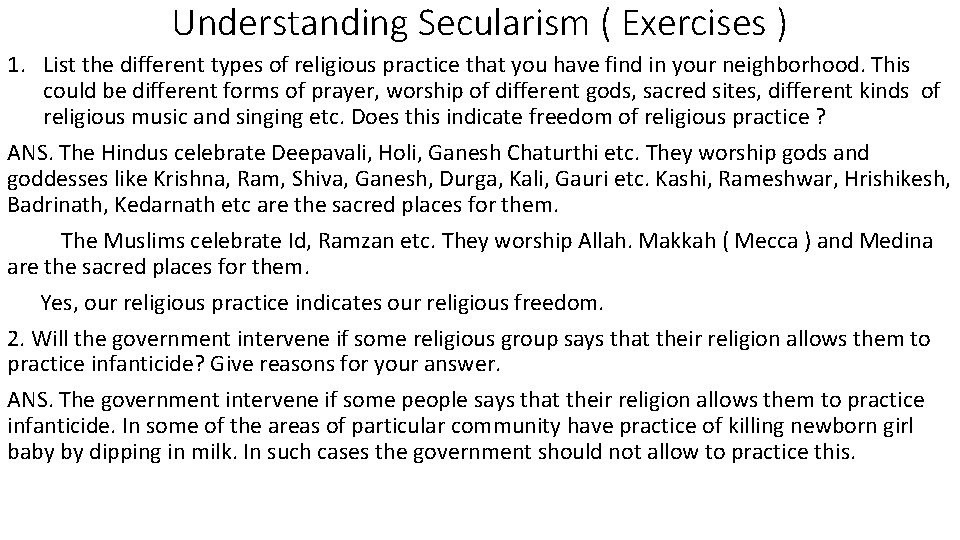 Understanding Secularism Exercises 1 List the different types