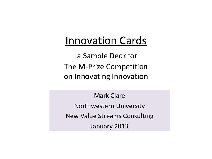 Innovation Cards a Sample Deck for The MPrize