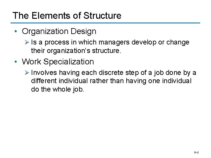 Basic Organization Designs 5 1 The Elements of