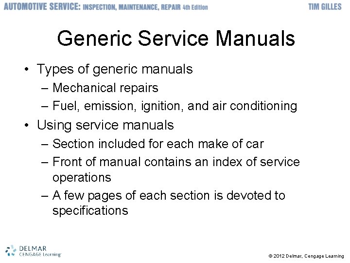 Locating Service Information and Specifications Chapter 5 2012