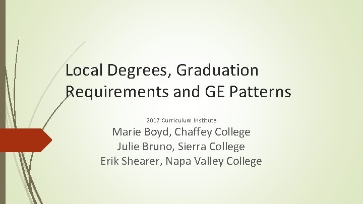 Local Degrees Graduation Requirements and GE Patterns 2017