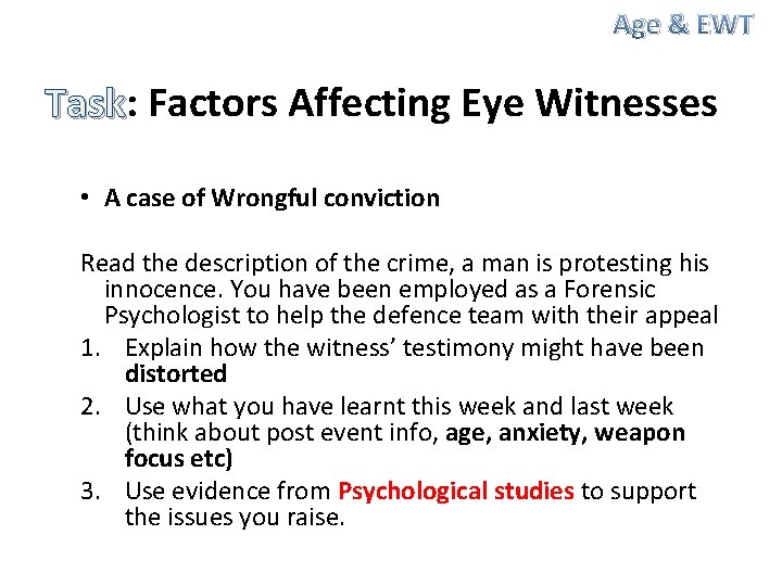 EWT and Anxiety Lesson Objectives To KNOW UNDERSTAND