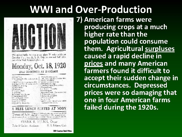 WWI and OverProduction 1 The First World War