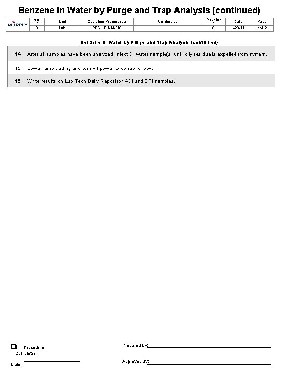 Benzene in Water by Purge and Trap Analysis