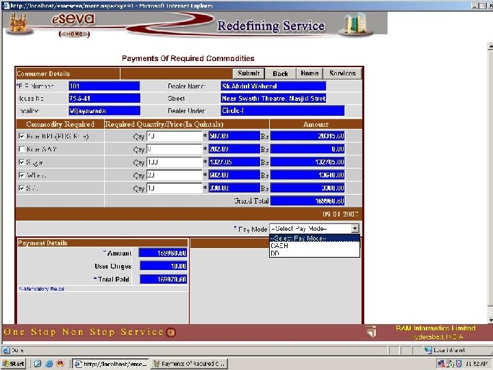 Eseva Manual TABLE OF CONTENTS Andhra Pradesh State