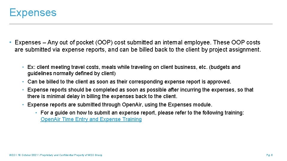 Managing Out of Pocket Expenses W 2 O