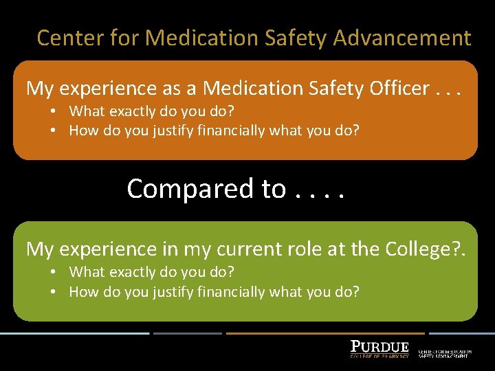 The Center for Medication Safety Advancement What do